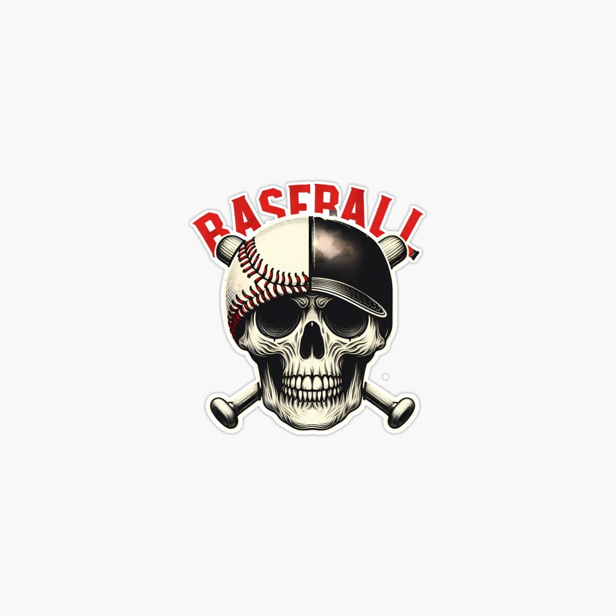 Onim Skull Baseball Helmet Design Sticker, Phone Decal Water Bottle ...