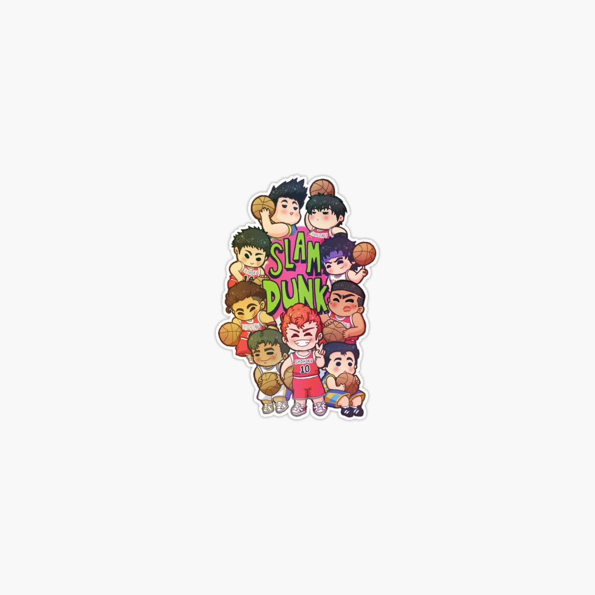 Onim Slam Dunk Chibi Group Sticker, Phone Decal Water Bottle Stickers ...