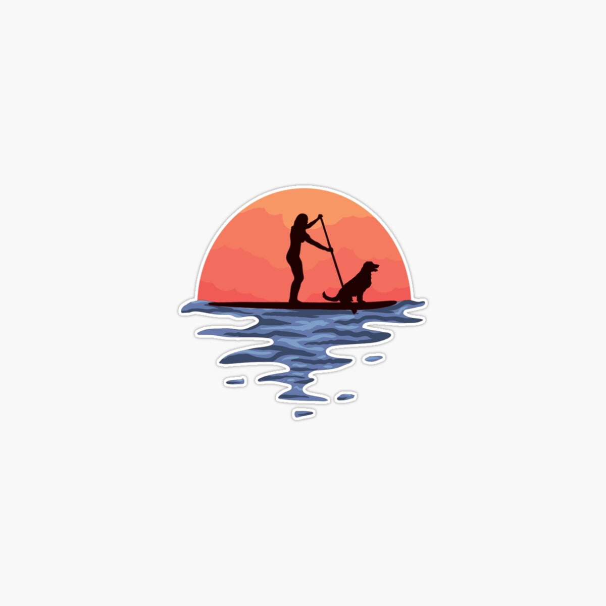 Onim Sunset Stand Up Paddle Dog And Girl Sticker, Phone Decal Water ...