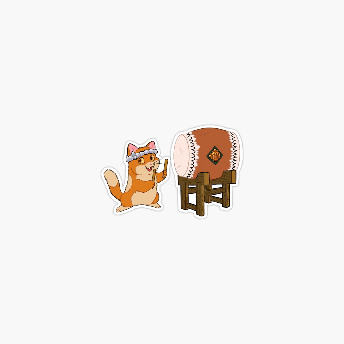 Onim Taiko drum neko Sticker - Walmart.com