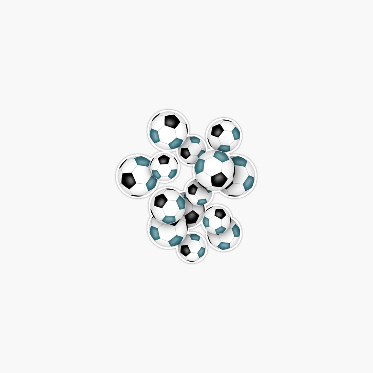 Onim Teal & Black Soccer Balls Pattern Sticker, Phone Decal Water ...