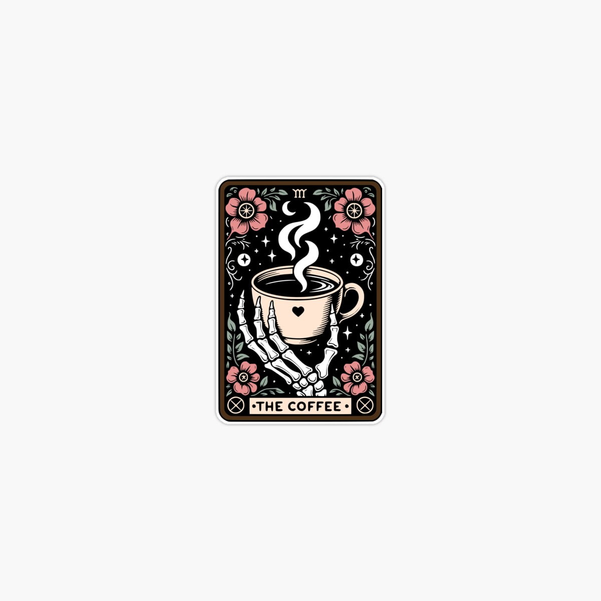 Onim The Coffee Tarot Card With Skeleton Hand Sticker, Phone Decal ...