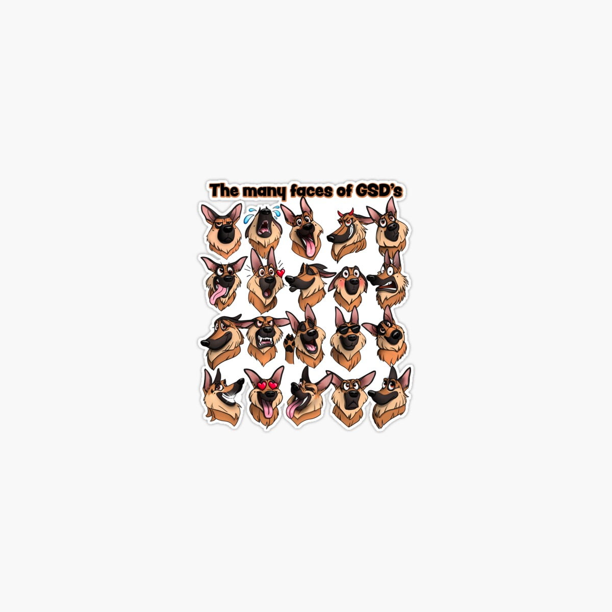 Onim The Many Faces Of Gsd'S Emojis Sticker, Phone Decal Water Bottle ...