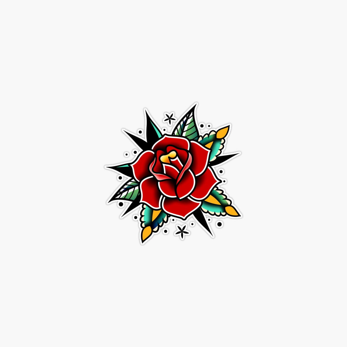 Onim Traditional Old School Tattoo Rose Sticker, Phone Decal Water ...