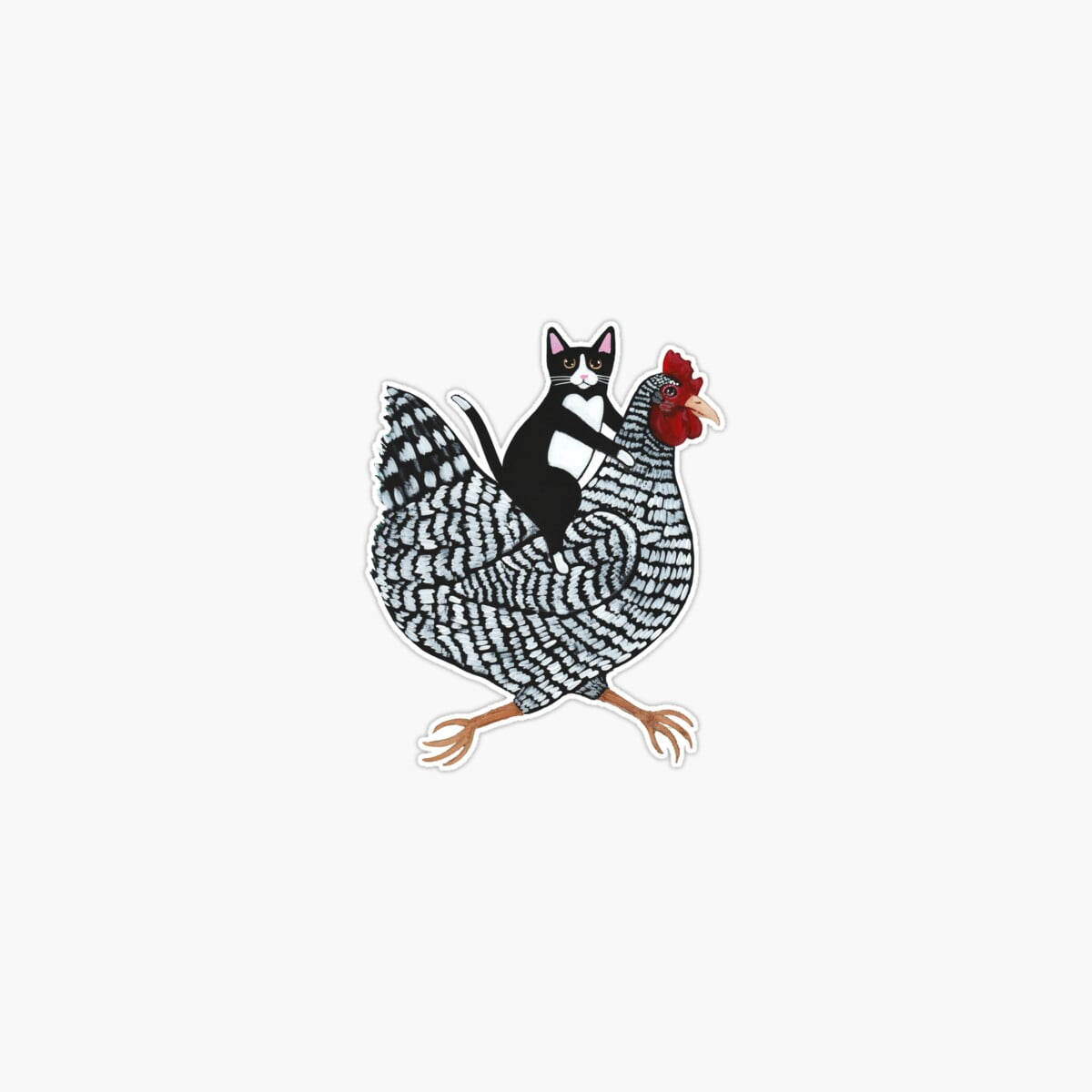 Onim Tuxedo Cat Chicken Ride Sticker, Phone Decal Water Bottle Stickers ...