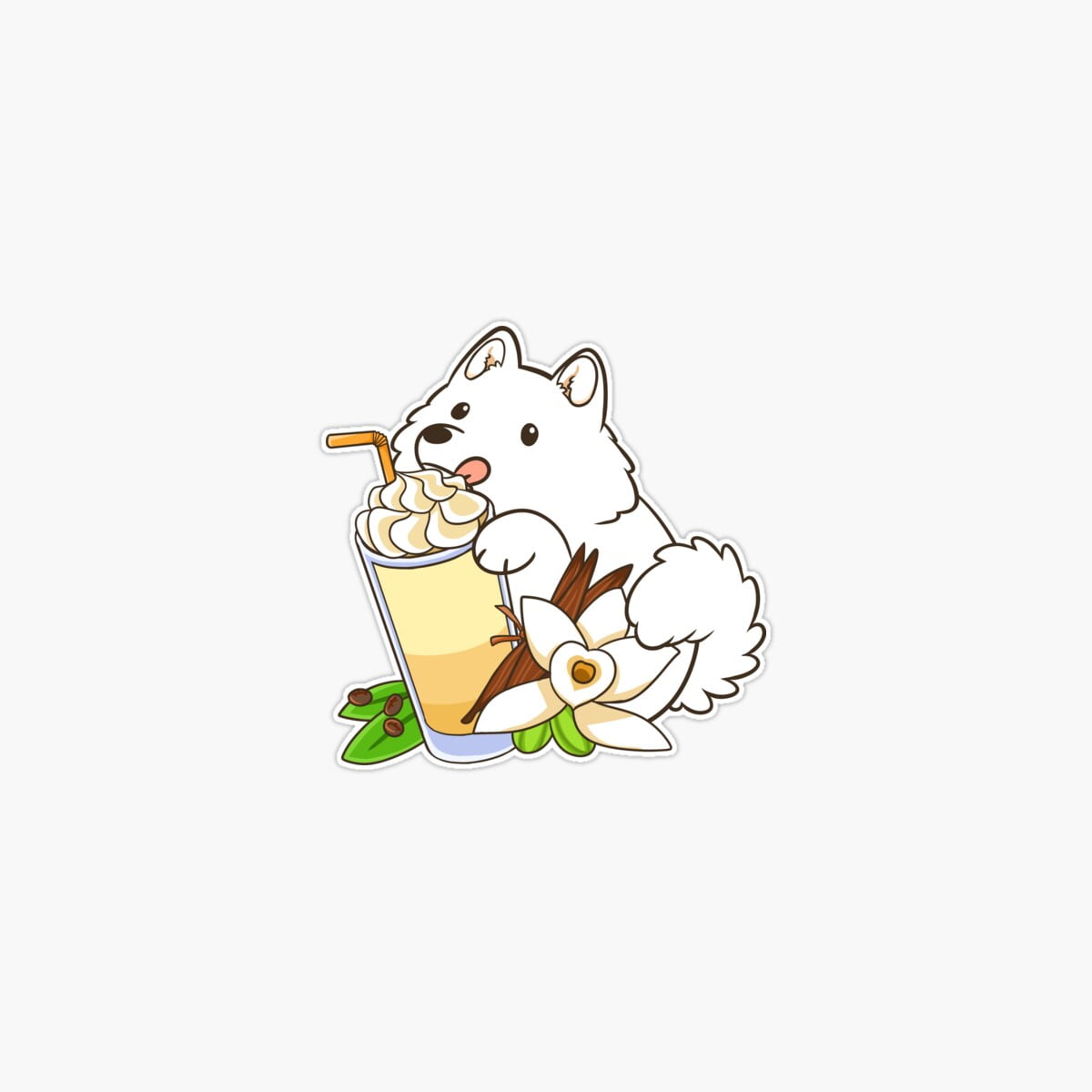 Onim Vanilla Frappuccino Samoyed Sticker, Phone Decal Water Bottle ...