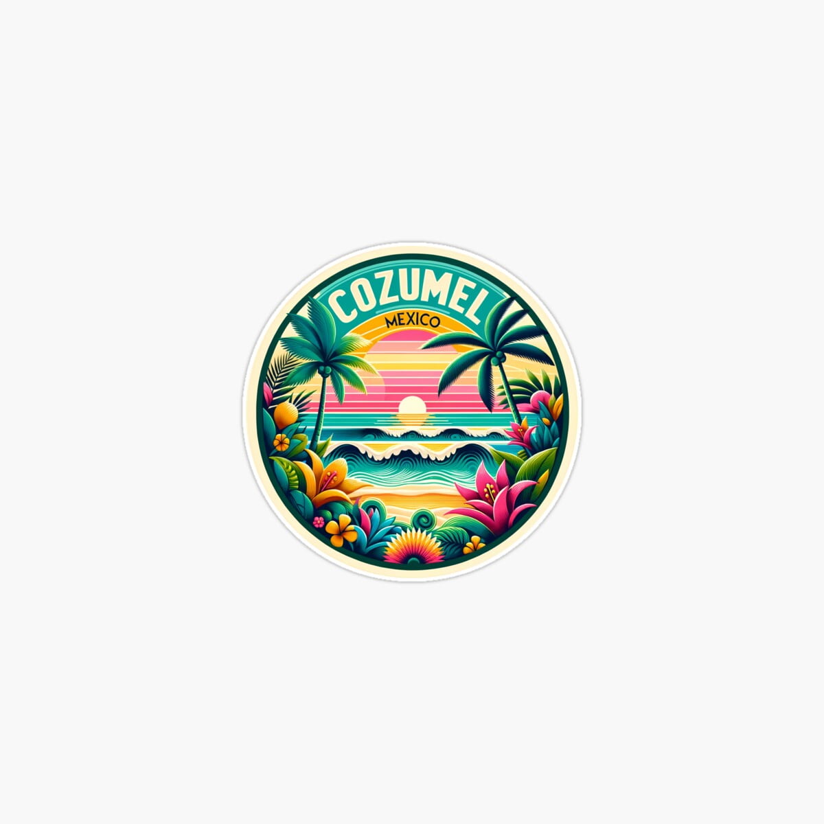 Onim Vibrant Cozumel Mexico Sticker - Scenic Beach & Ocean Graphics ...