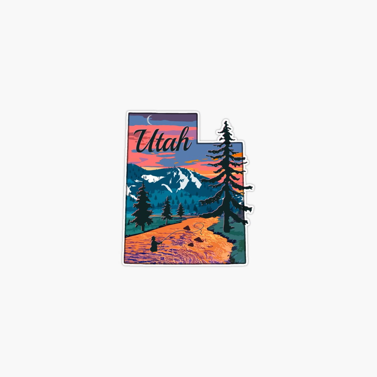 Onim Vintage Fish Utah State Map Ut Fly Fishing Sticker, Phone Decal ...