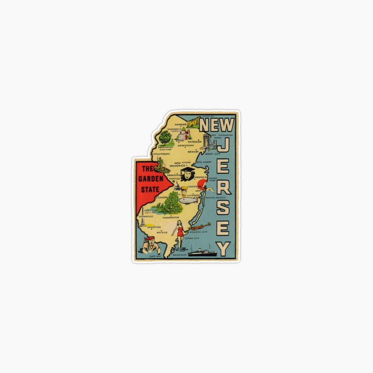 Onim Vintage New Jersey Map Sticker, Phone Decal Water Bottle Stickers ...