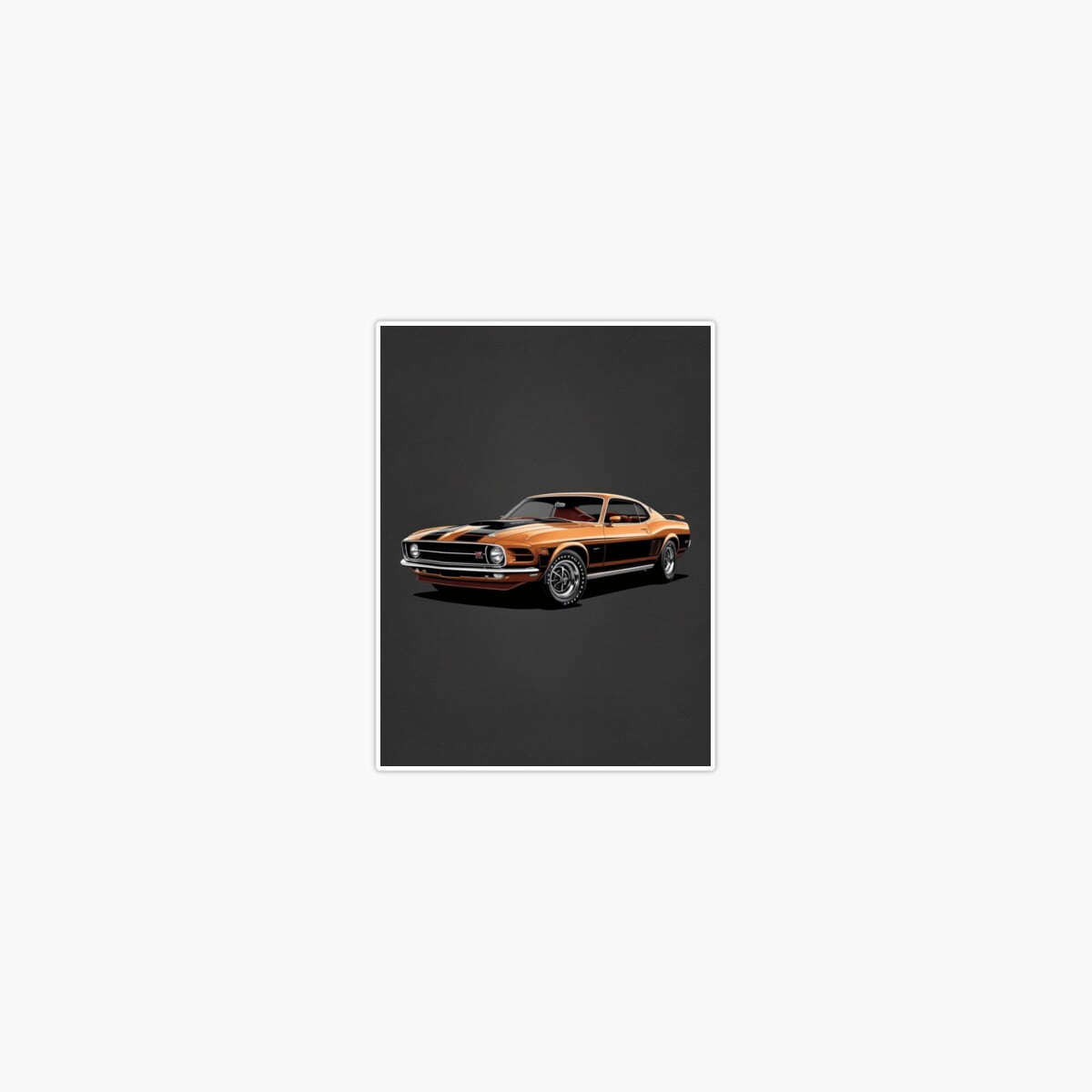 Onim Vintage Orange Muscle Car Illustration Sticker, Phone Decal Water ...