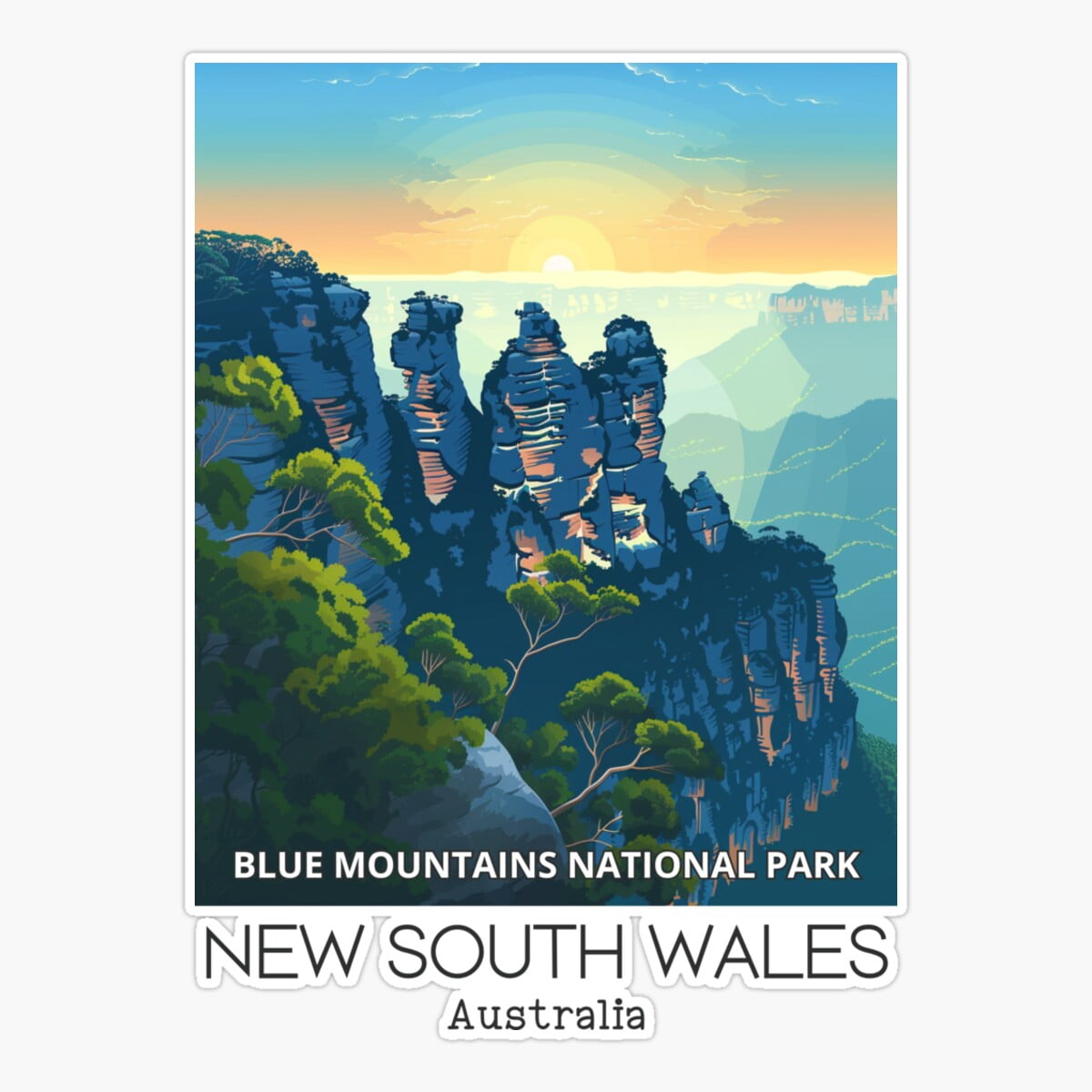 Onim A Vintage Travel Illustration Of Blue Mountains National Park ...