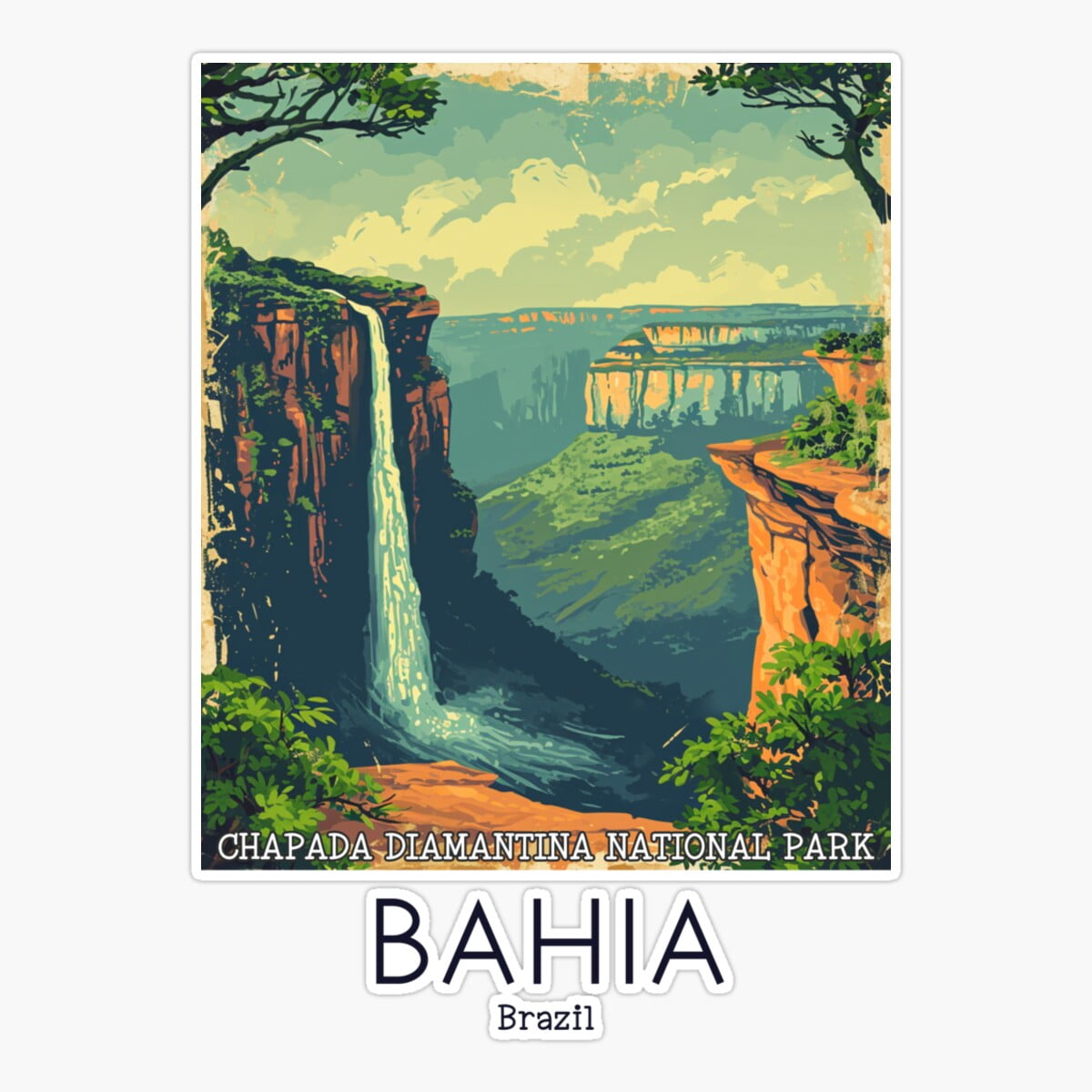 Onim A Vintage Travel Illustration Of Chapada Diamantina National Park ...