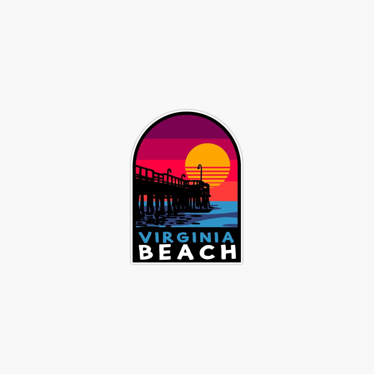 Onim Virginia Beach Retro Vintage Sticker, Phone Decal Water Bottle ...
