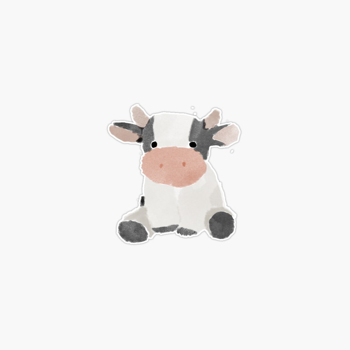 Onim Watercolor Cow B&W Sticker, Phone Decal Water Bottle Stickers Car ...