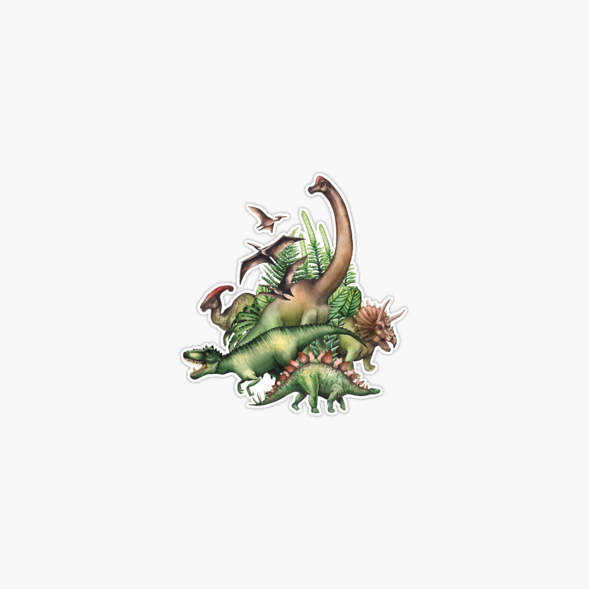 Onim Watercolor Dinosaurs And Prehistoric Plants Sticker, Phone Decal ...