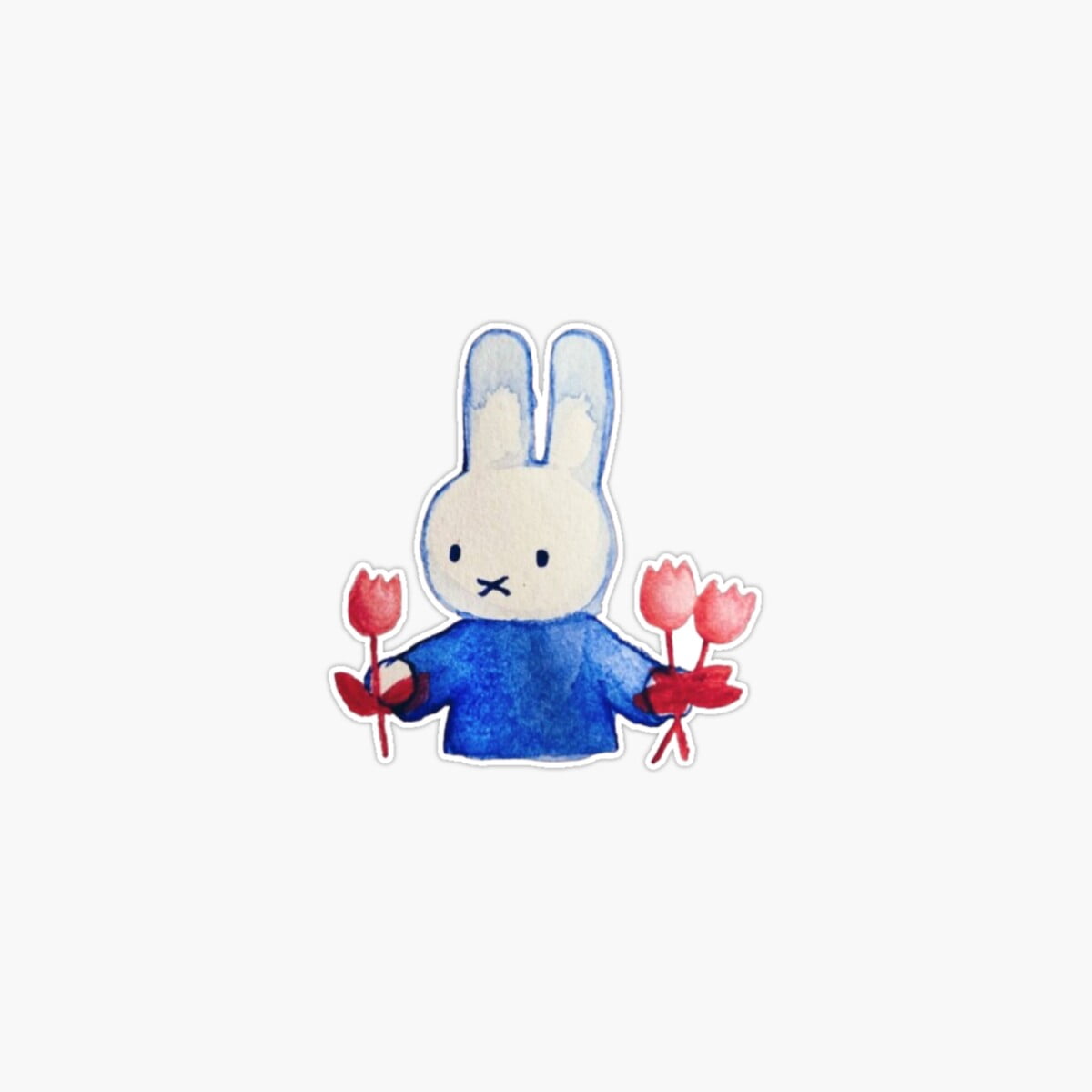Onim Watercolour Miffy With Tulips! Sticker, Phone Decal Water Bottle ...