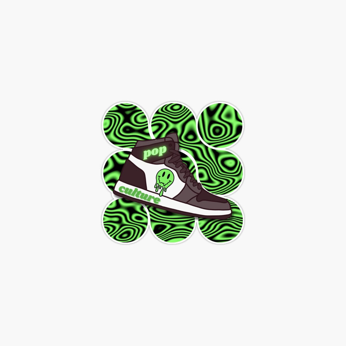 Onim pop culture, sneaker tribute design, neon green trippy background ...