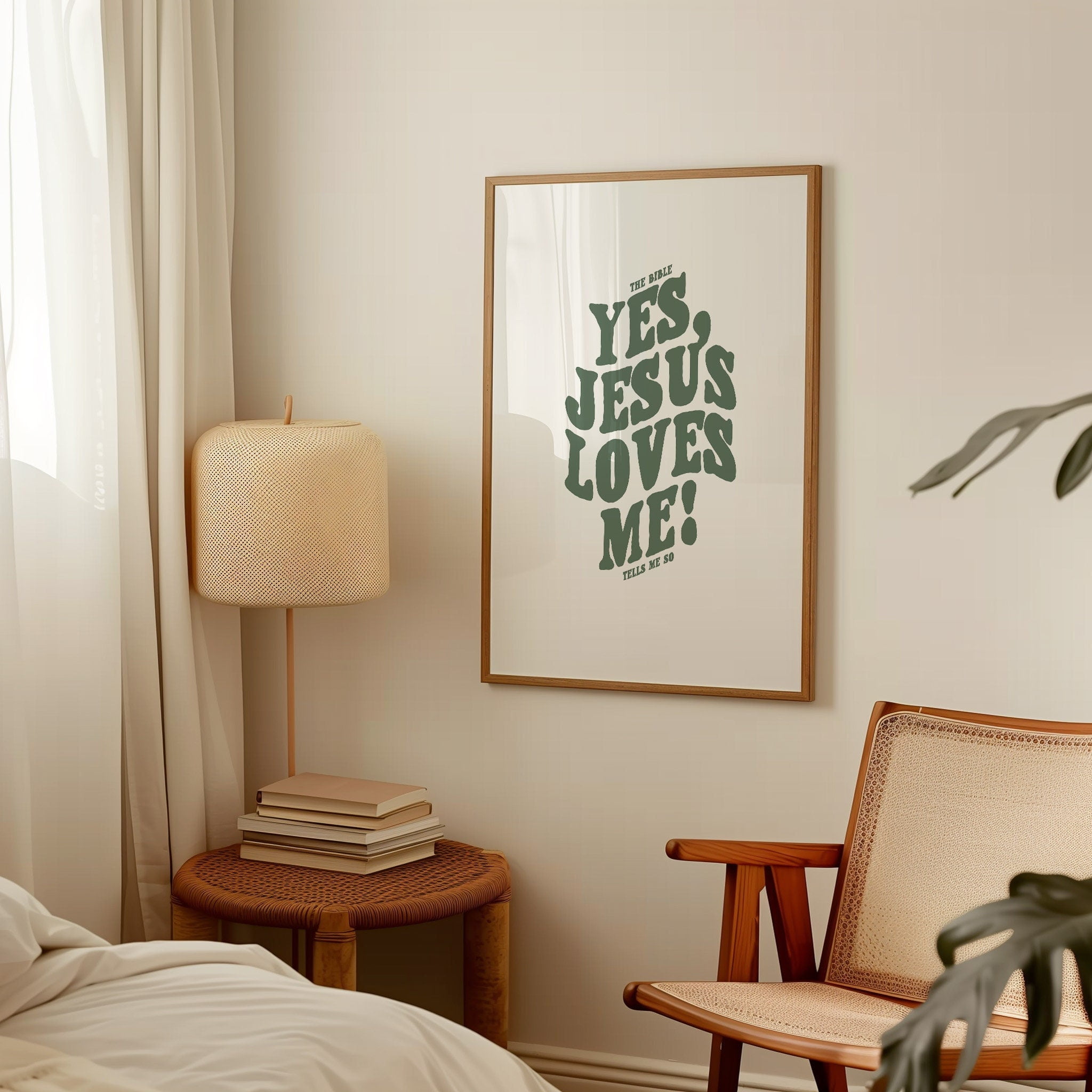 Onimhouse Poster Jesus Loves Me Christian Quote Wall Art Sage Green ...