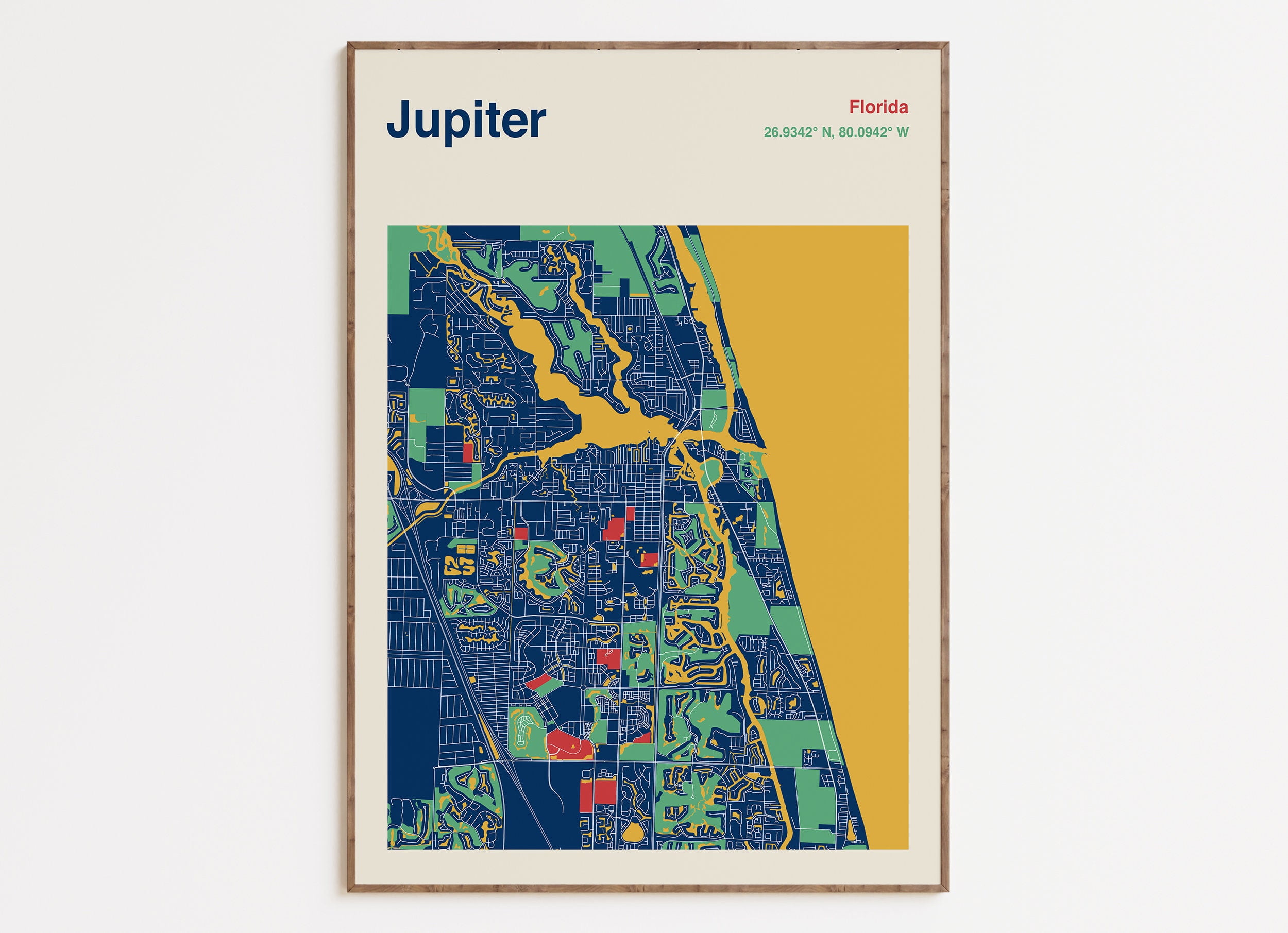 Onimhouse Poster Jupiter Florida Map Print, Jupiter Map Poster, Colour ...