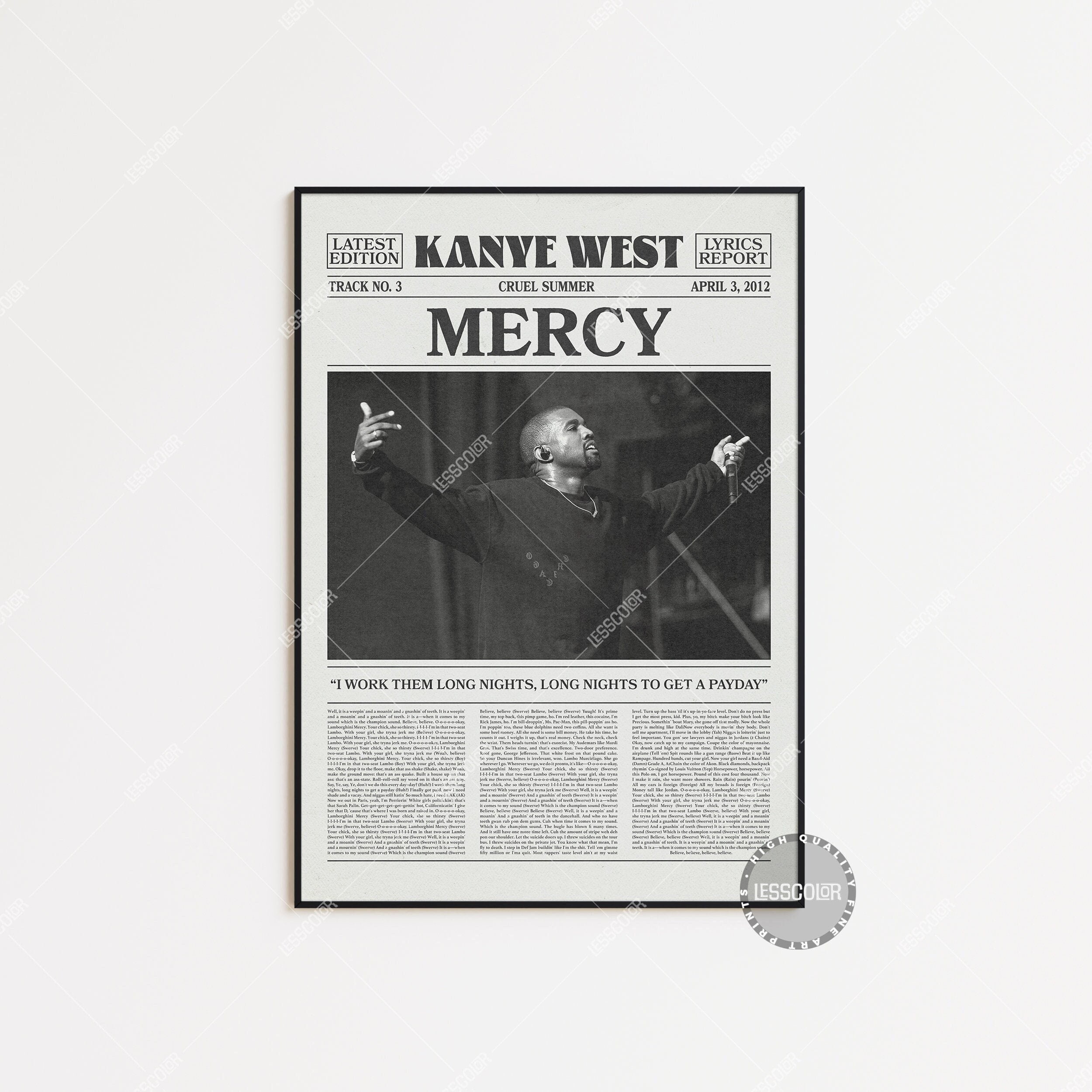 Onimhouse Poster Kanye West Retro Newspaper Print, Mercy Poster, Mercy ...