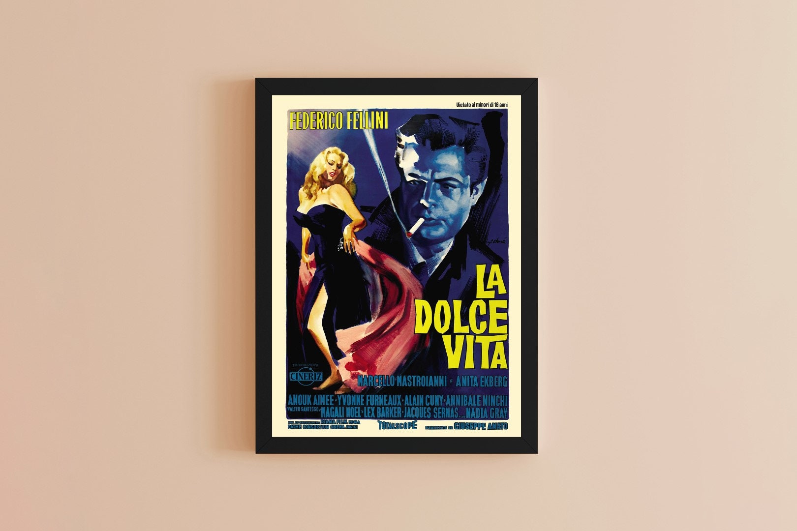 Onimhouse Poster La Dolce Vita Italian Film / Movie Advertising Poster In A Black Picture ...
