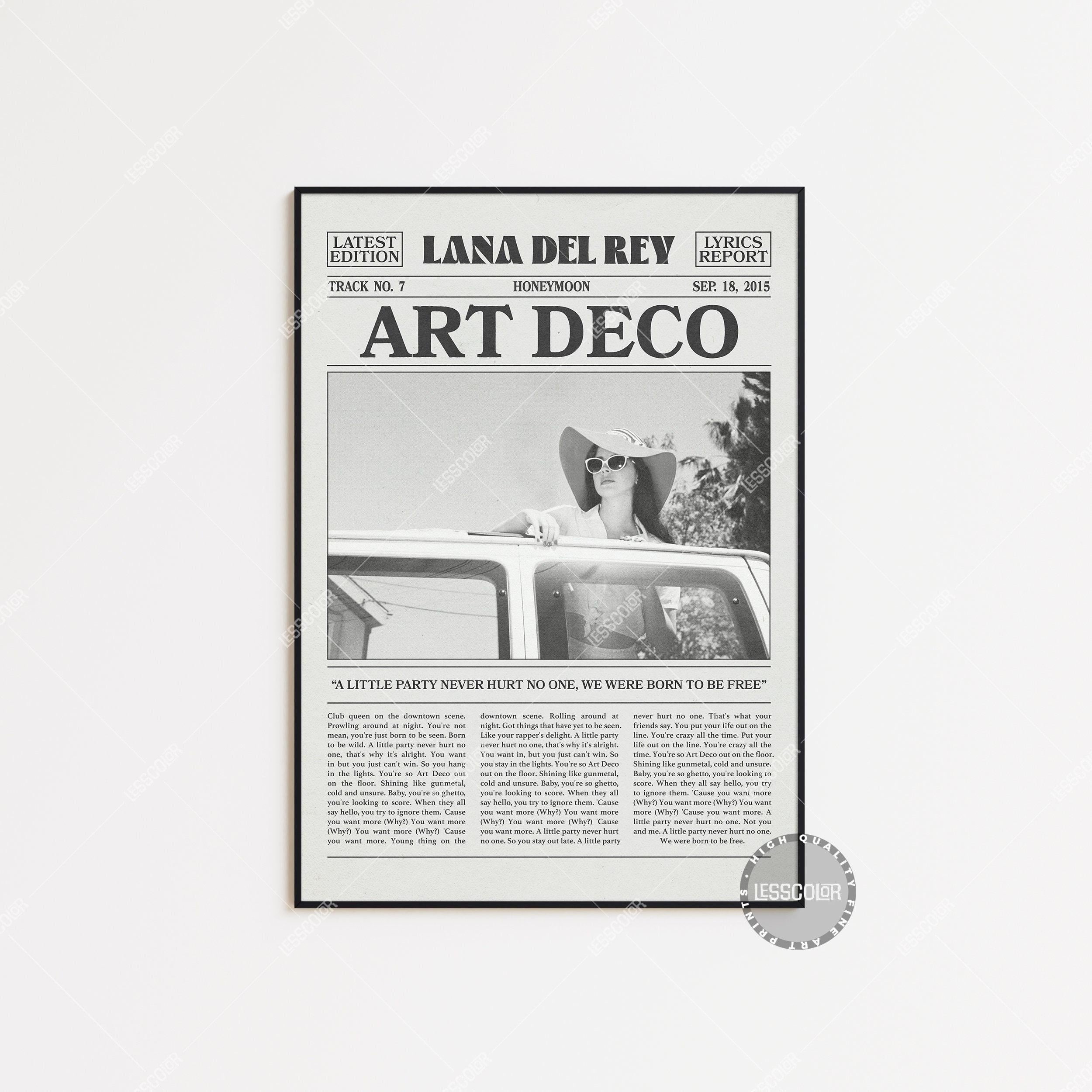 Onimhouse Poster Lana Del Rey Retro Newspaper Print, Art Deco Poster, Art Deco Lyrics Print ...