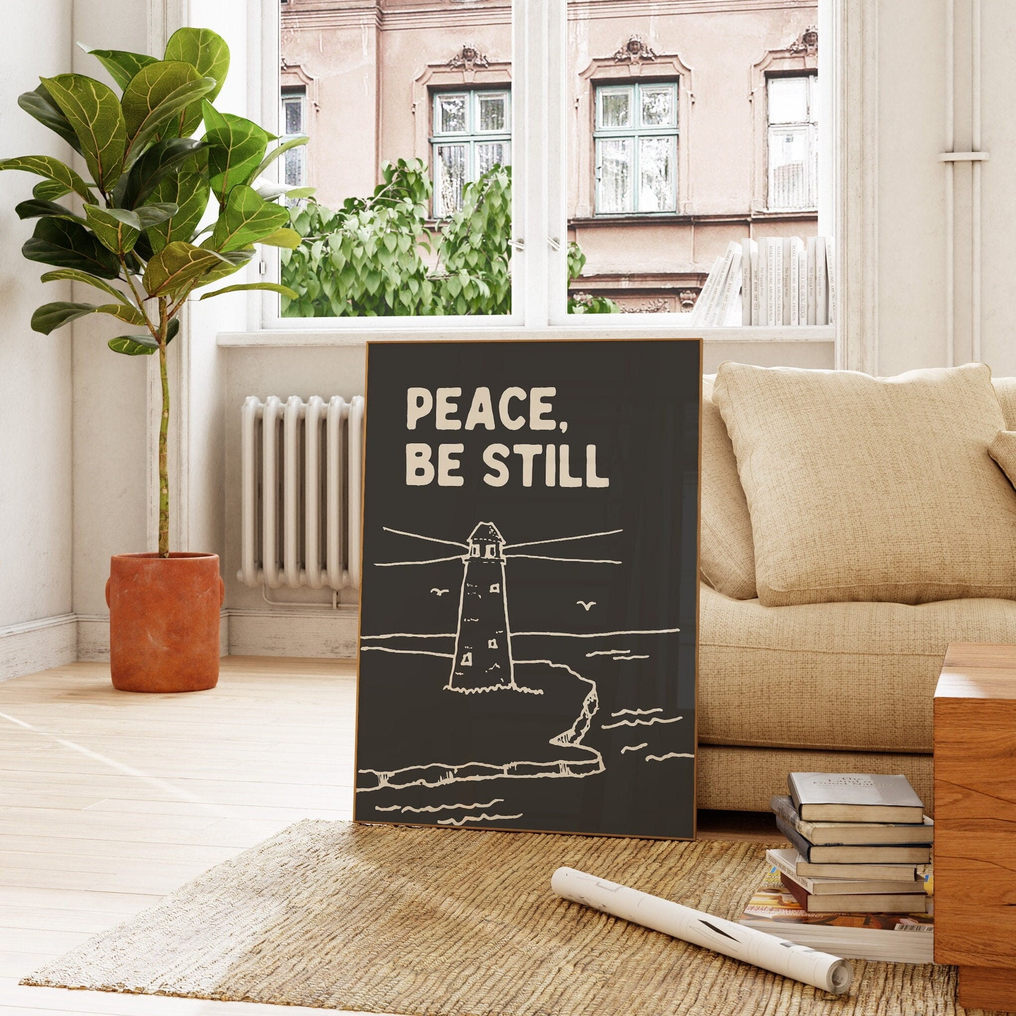 Onimhouse Poster Lighthouse & Bible Verse Wall Art - 'Peace Be Still ...
