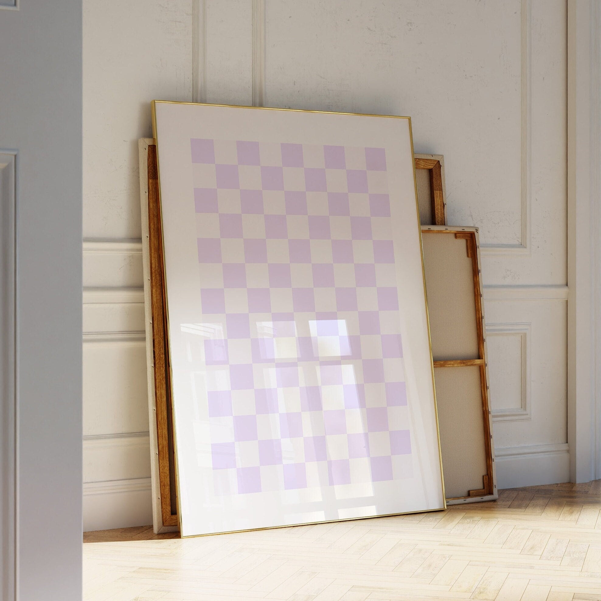 Onimhouse Poster Lilac Wall Art Checkered Art Prints Preppy Room Decor College Dorm Poster ...