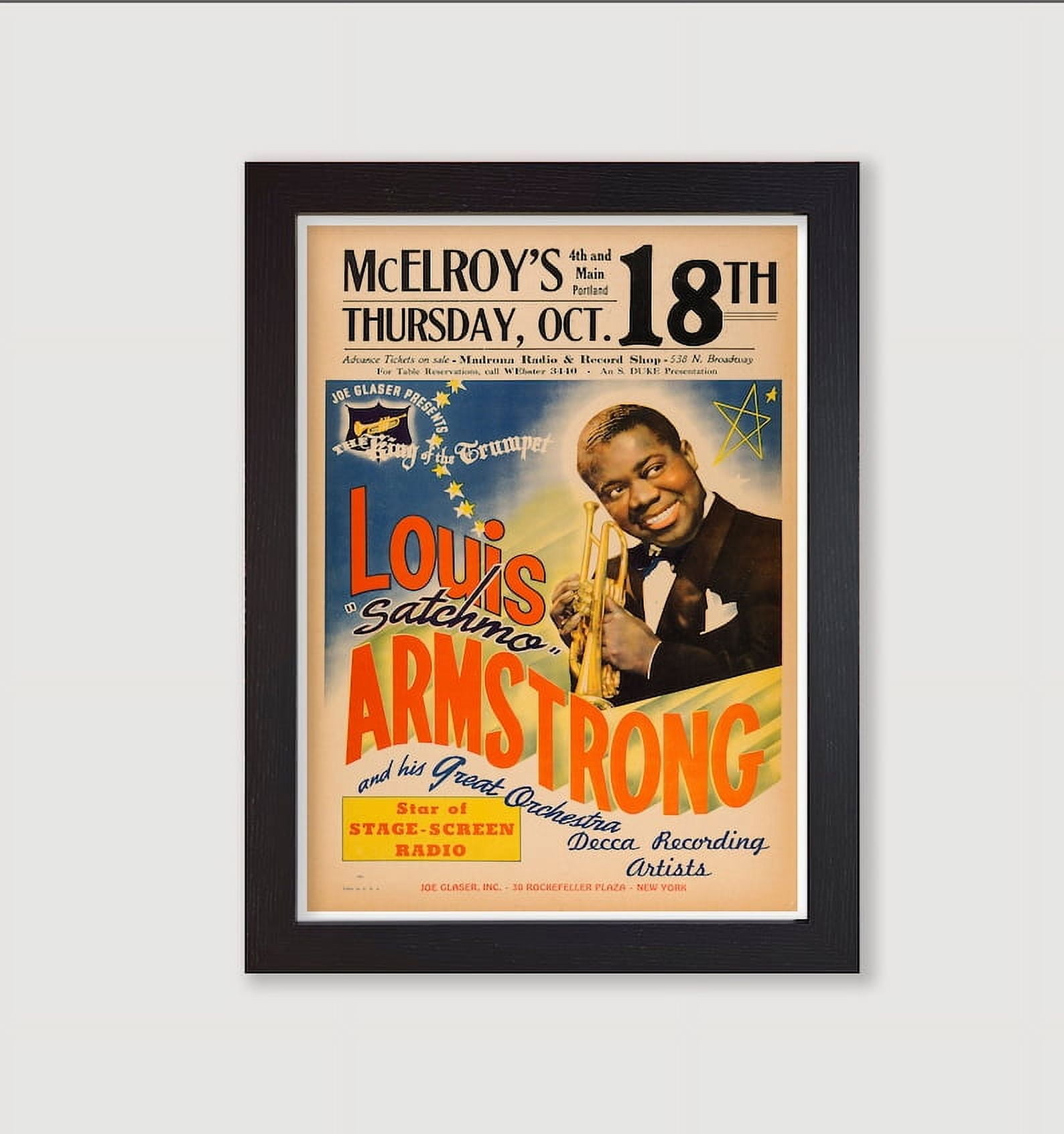 Onimhouse Poster Louis Armstrong 1945 Concert Poster Reproduction Print ...