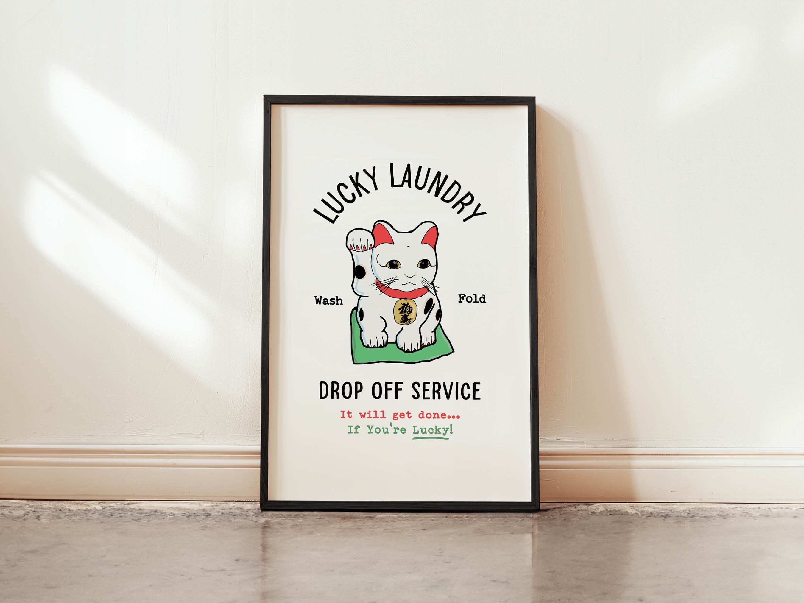 Onimhouse Poster Lucky Cat Laundry Print Utility Room Art Laundry Room ...