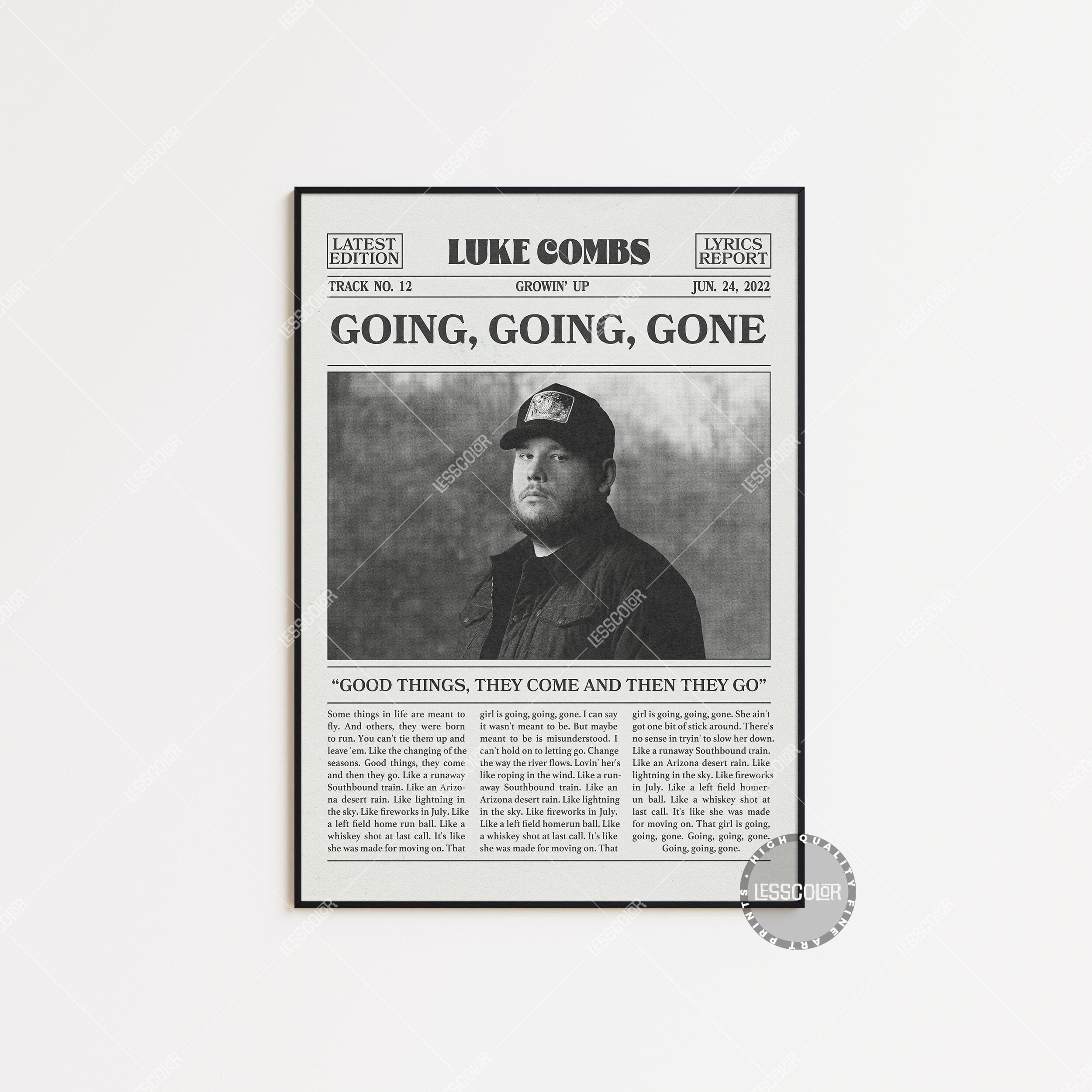Onimhouse Poster Luke Combs Retro Newspaper Print, Going, going, gone ...