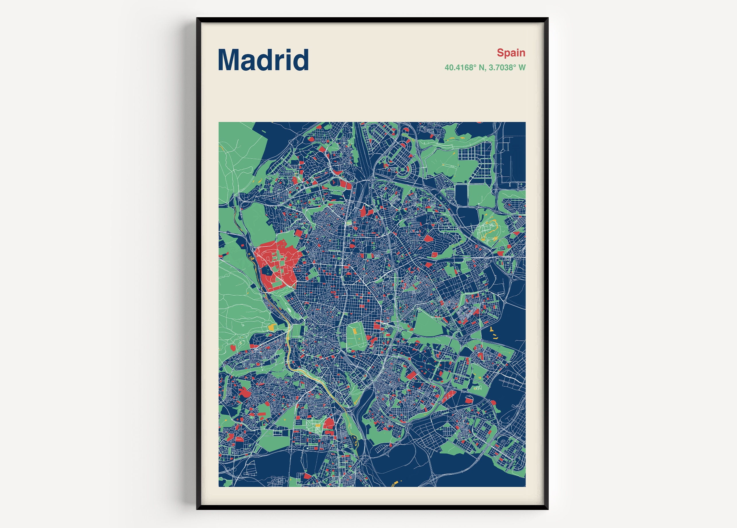 Onimhouse Poster Madrid City Map Print, Madrid Spain Map Poster, Madrid ...