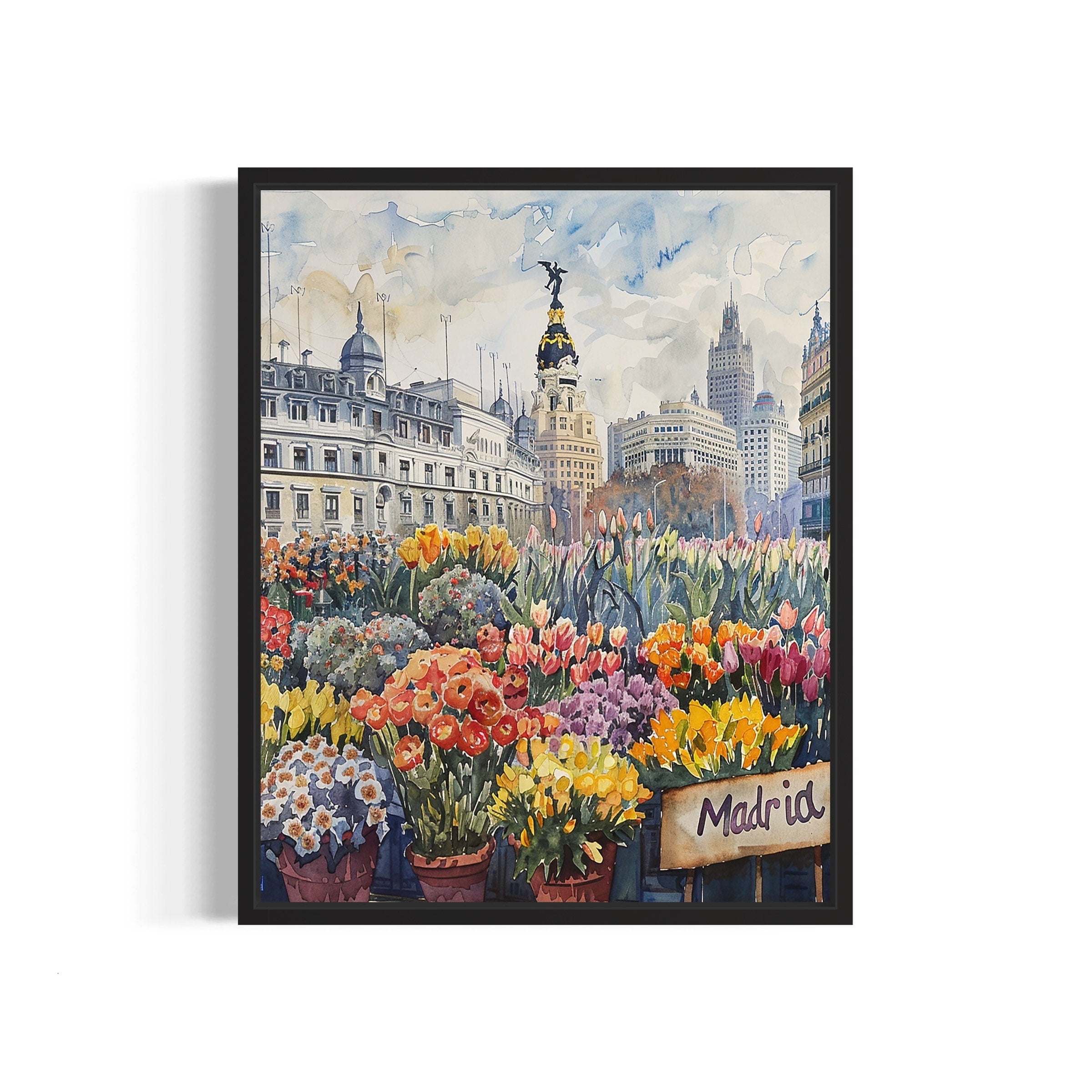 Onimhouse Poster Madrid Germany Flower Market Poster Art Print, Neutral ...