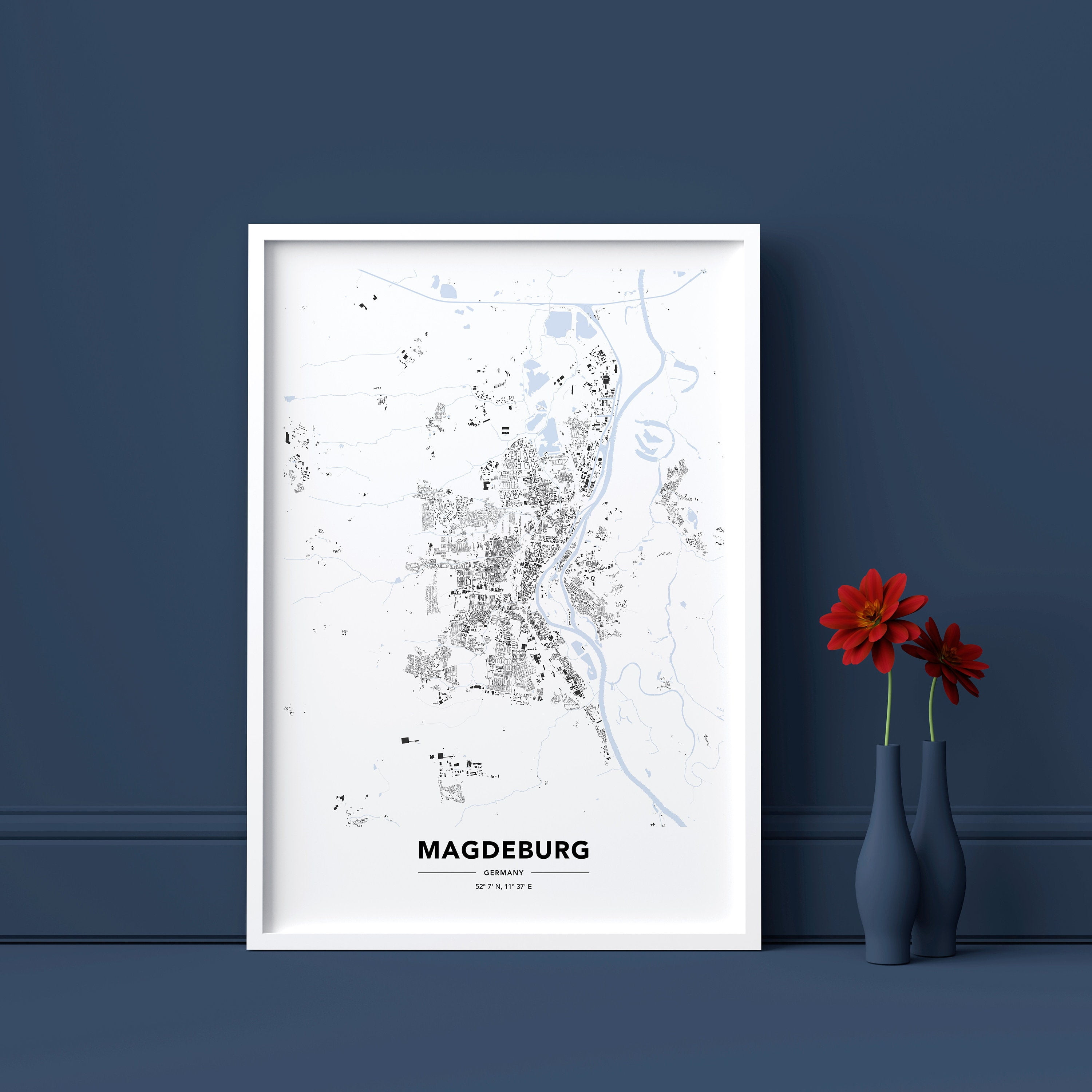 Onimhouse Poster Magdeburg Map Poster, Germany city Map Print, Black ...