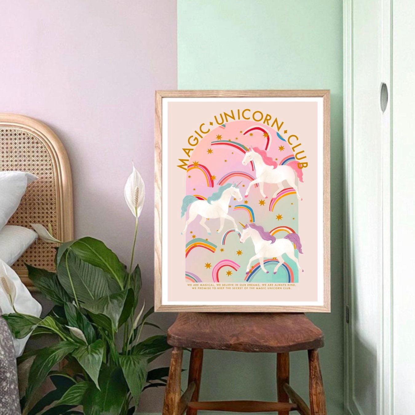 Onimhouse Poster Magic Unicorn Club Unicorn Rainbow Nursery Art Kids ...