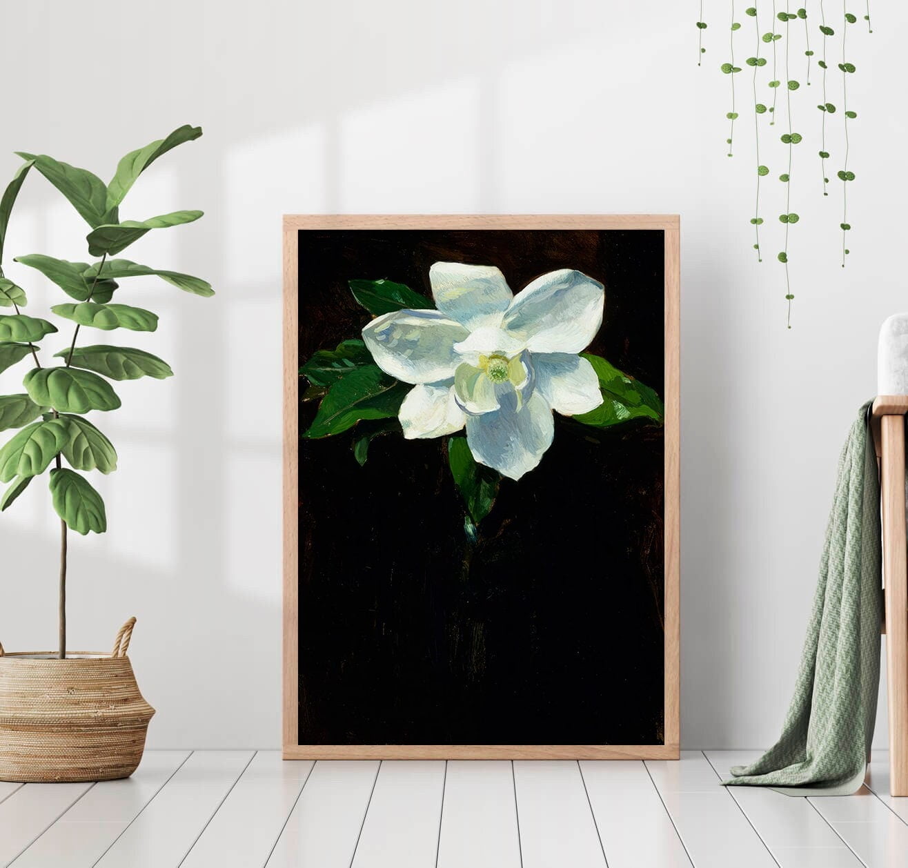 Onimhouse Poster Magnolia Flower Painting Dark Moody Minimalistic Botanical Print Poster Wall ...