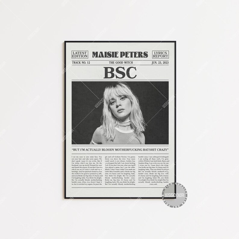 Onimhouse Poster Maisie Peters Retro Newspaper Print, Bsc Poster, Bsc ...