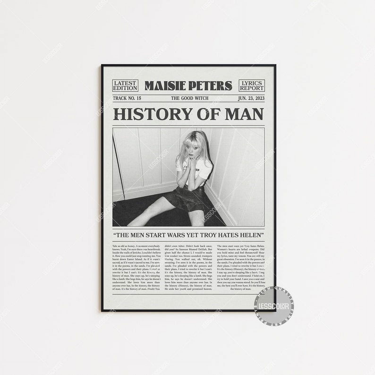 Onimhouse Poster Maisie Peters Retro Newspaper Print, History of Man ...
