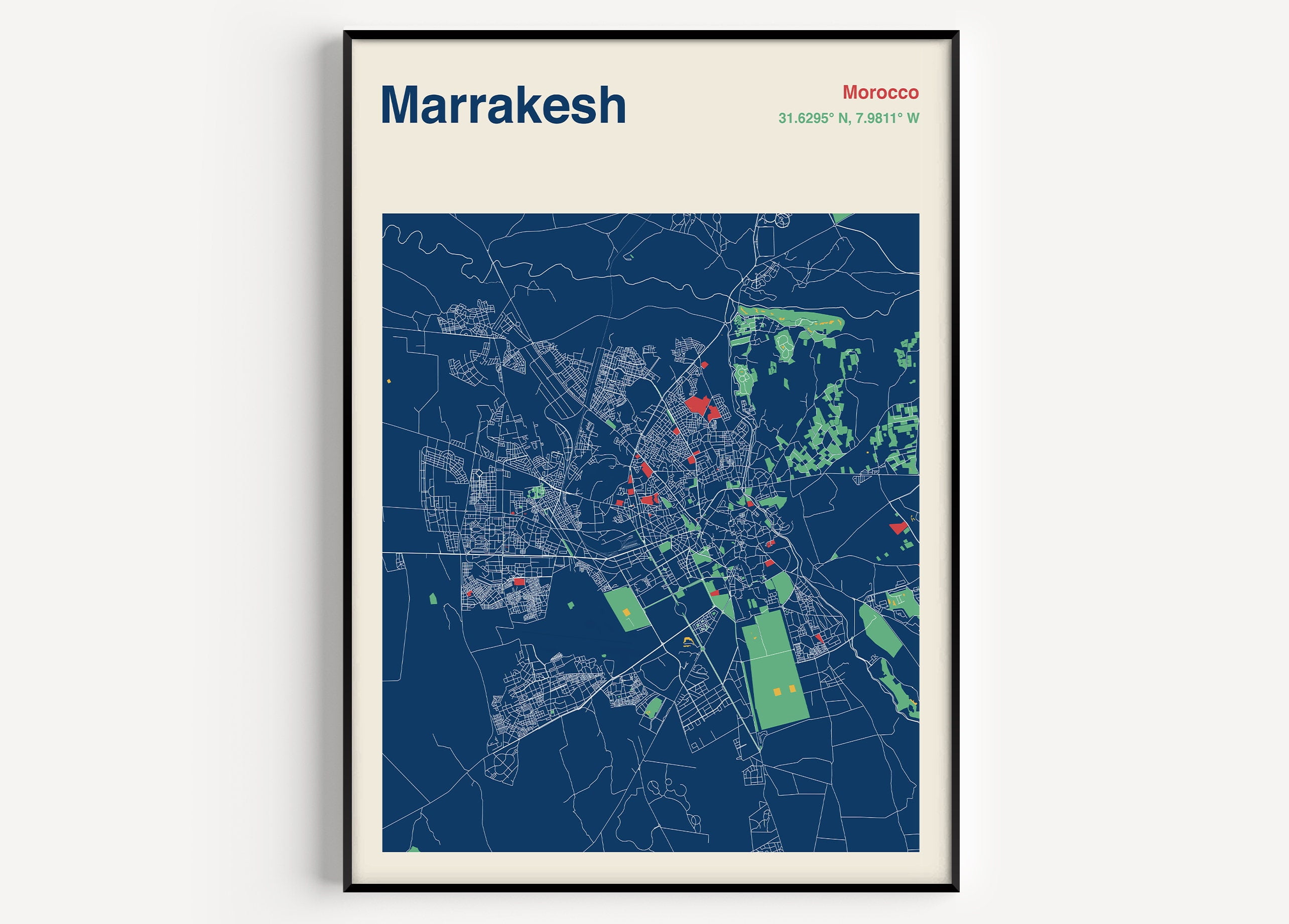 Onimhouse Poster Marrakesh Map Print, Marrakesh Map Poster, Colour ...