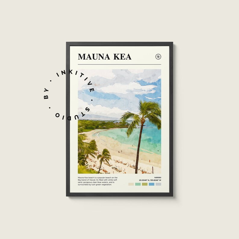 Onimhouse Poster Mauna Kea Beach Poster - Hawaii - Watercolor Photo ...