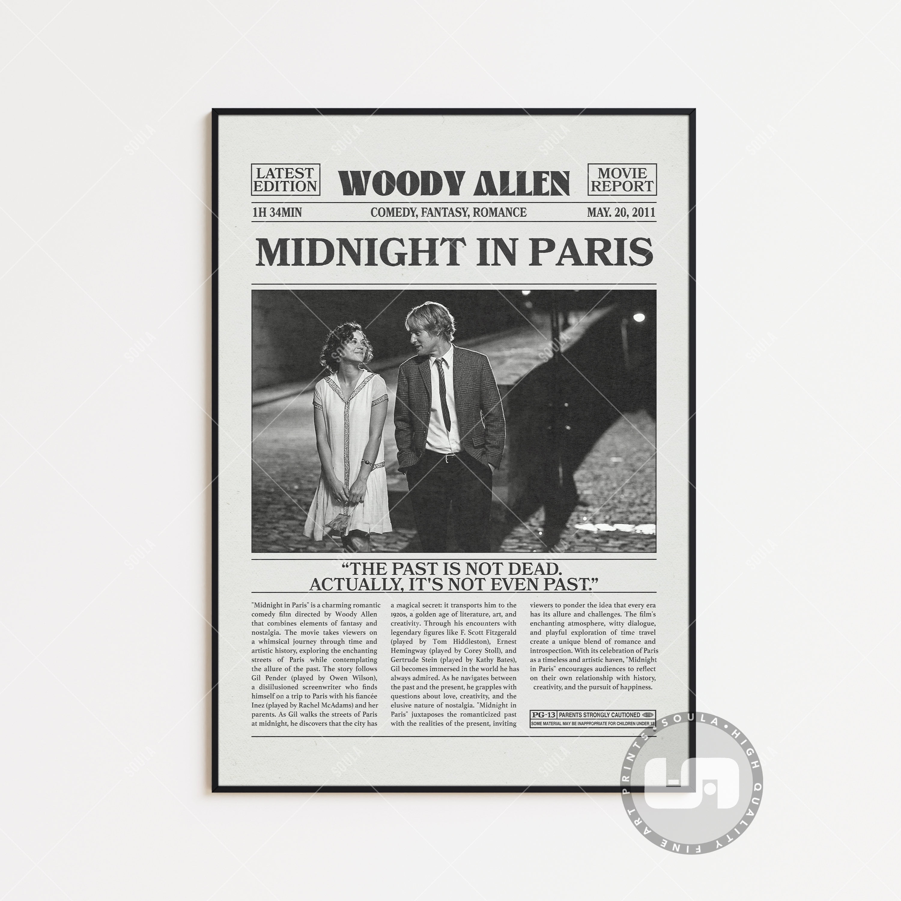 Onimhouse Poster Midnight In Paris, Woody Allen, Retro Newspaper Movie ...