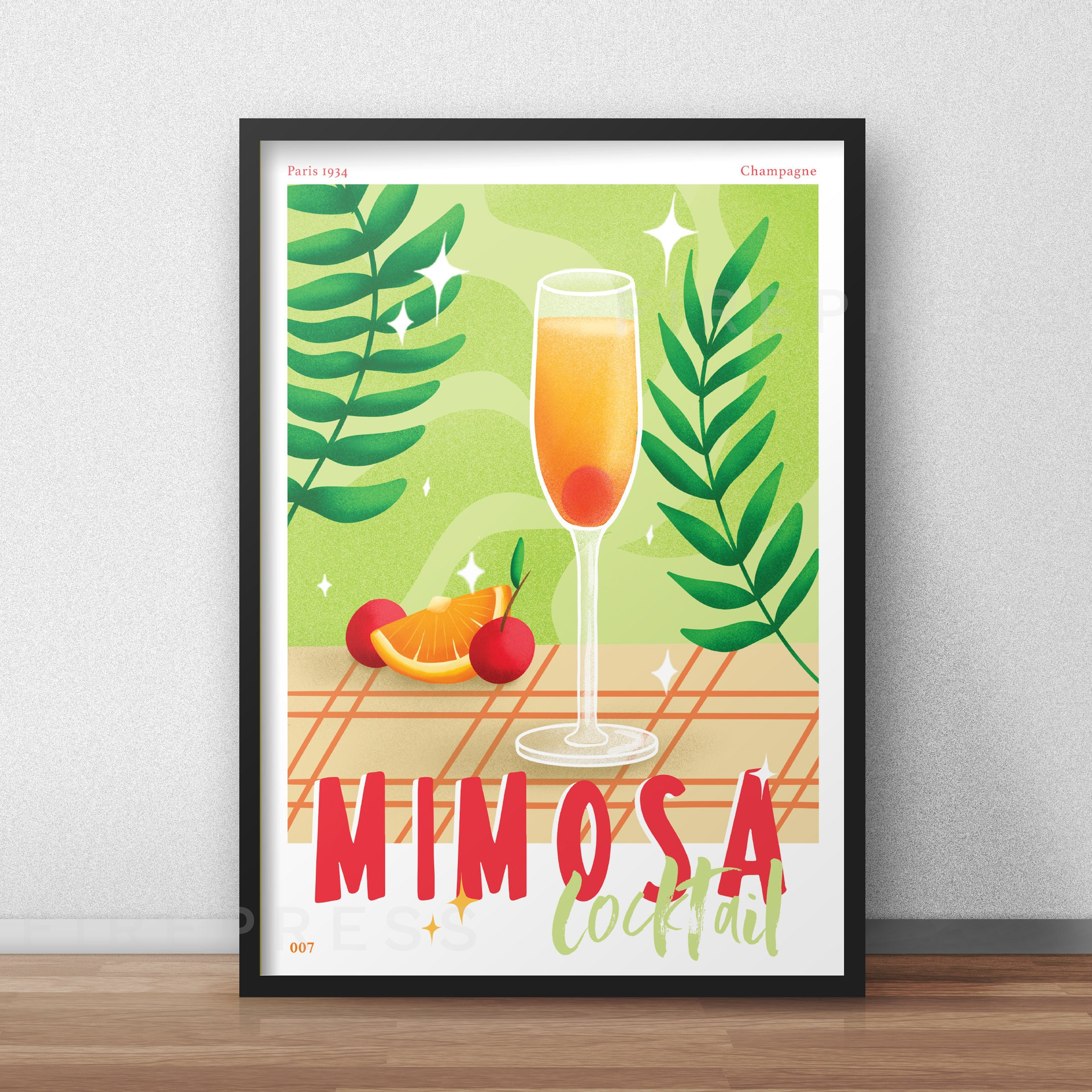 Onimhouse Poster Mimosa Print / Retro Cocktail Poster / Colourful ...