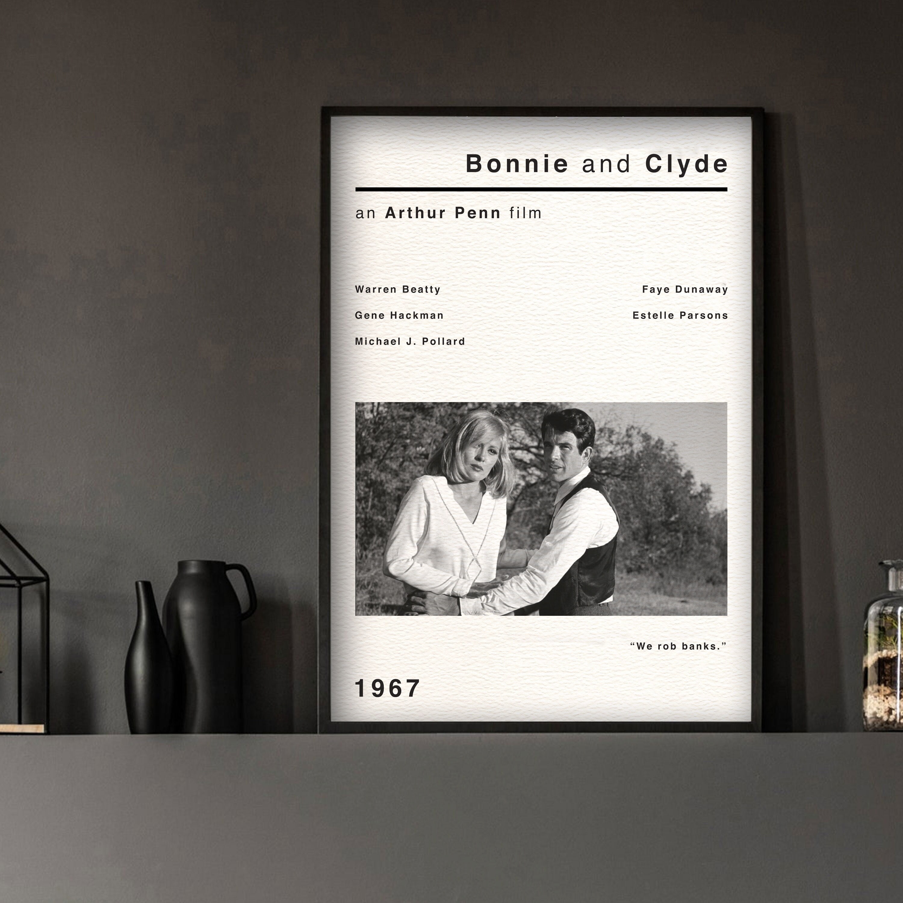 Onimhouse Poster Minimalist Vintage Style Bonnie And Clyde Movie Poster ...