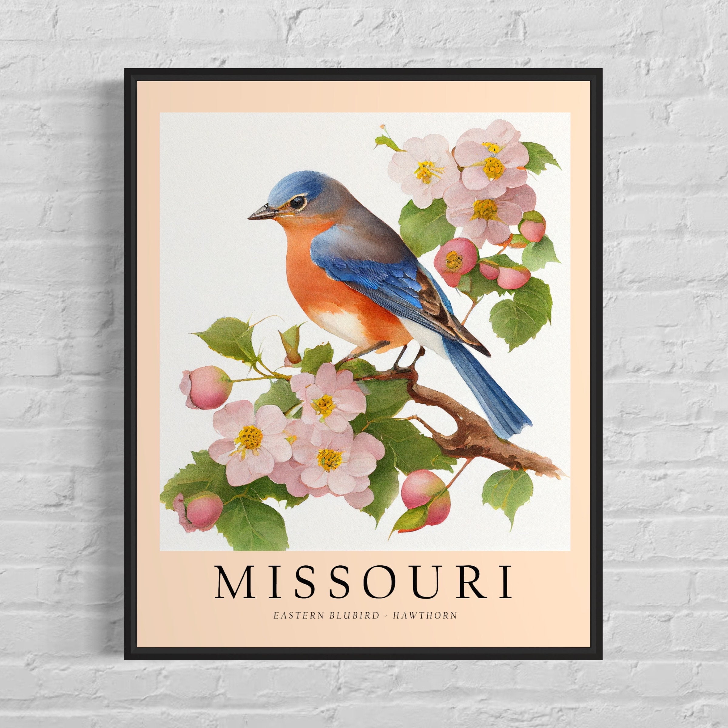 Onimhouse Poster Missouri State Bird Art Print, Missouri State Flower ...