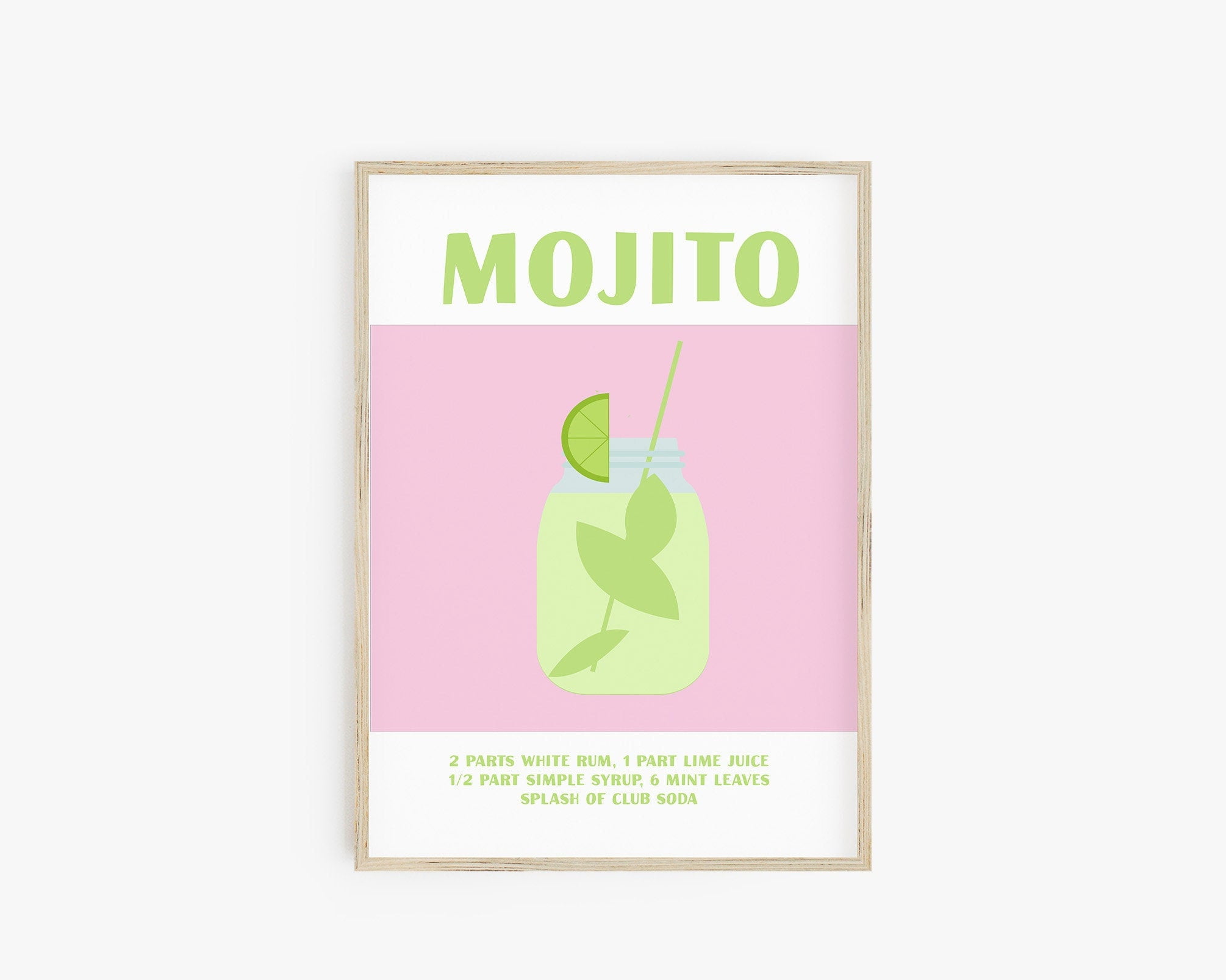 Onimhouse Poster Mojito Wall Art Print, Pink Green Alcohol Print ...