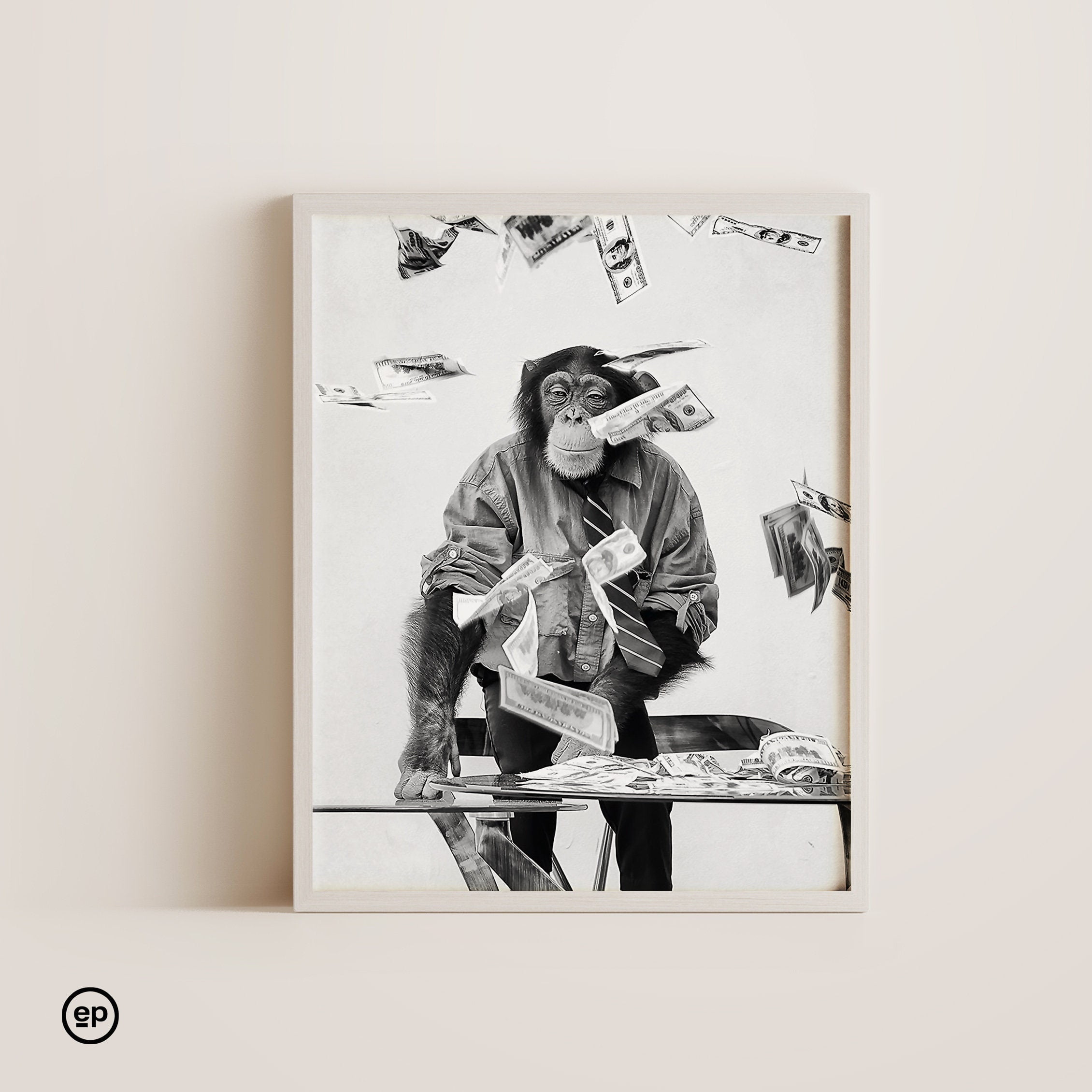Onimhouse Poster Monkey with cash, Chimp money Monkey Business, Funny ...