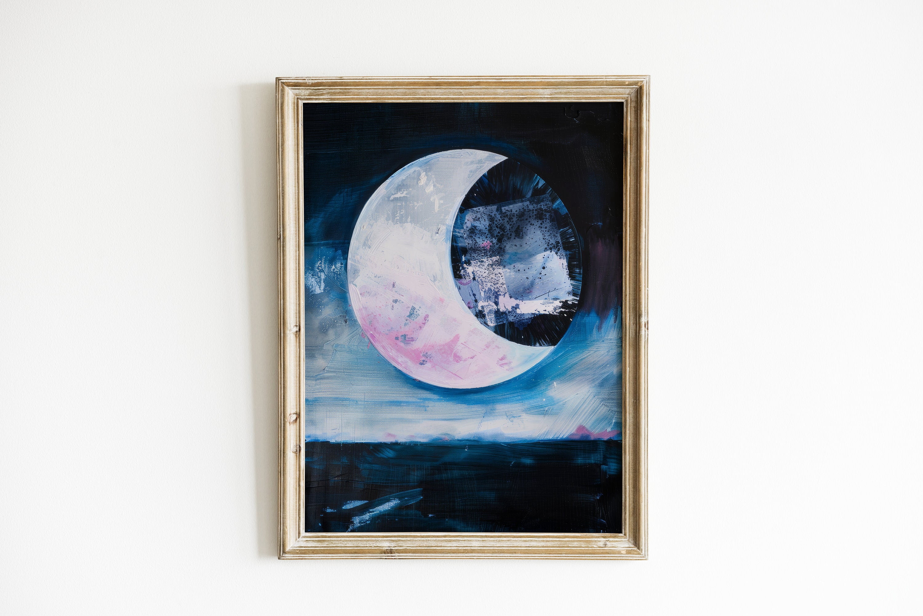 Onimhouse Poster Moon Painting | Dark Blue Wall Art | Night Sky Print ...