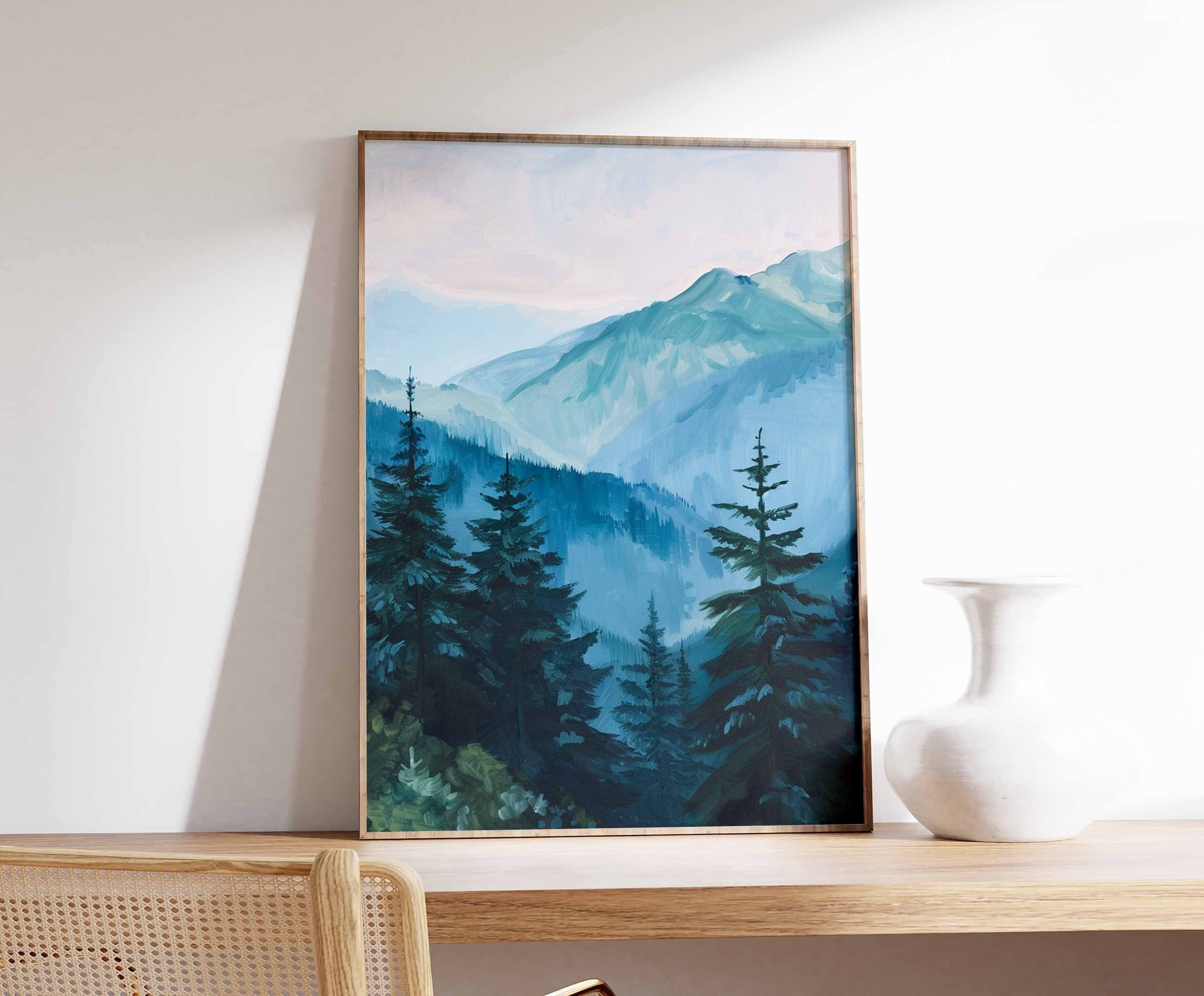 Onimhouse Poster Mountain Poster, Green Decor, Floral Print, Nature Art ...