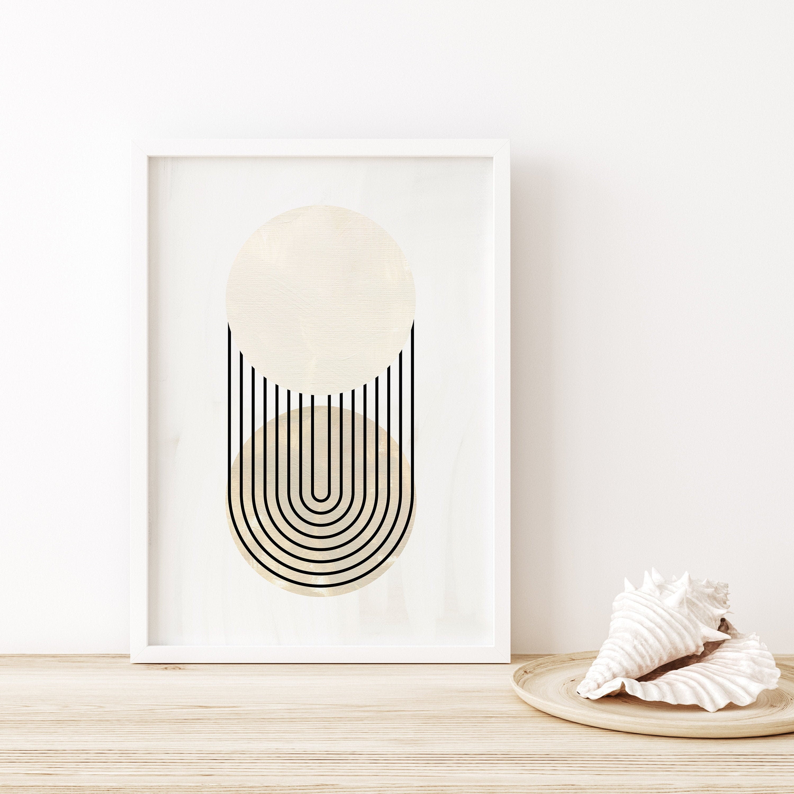 Onimhouse Poster Neutral Beige Print, Mid Century Modern Geometric Art ...