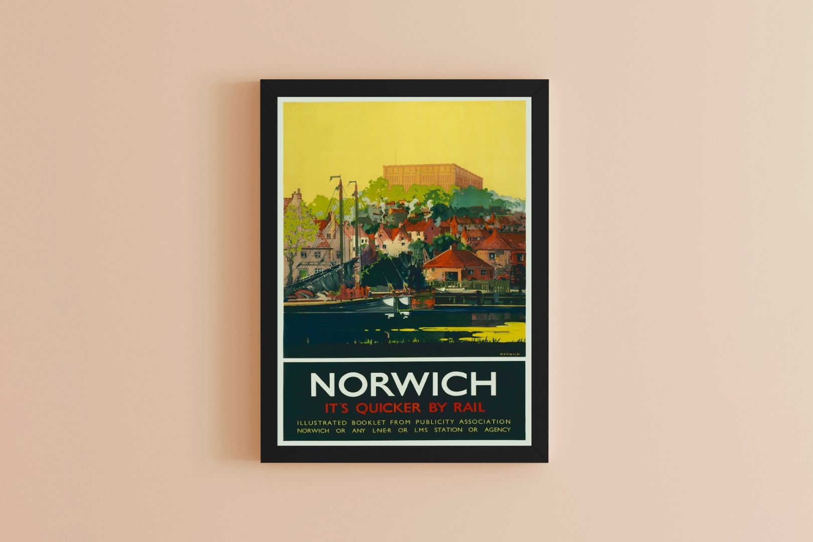 Onimhouse Poster Norwich Norfolk Railway Travel Poster In A Black ...